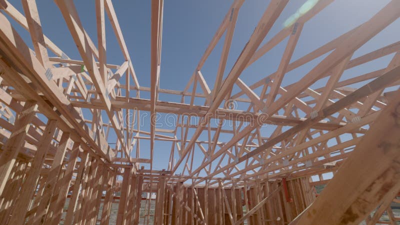 Dramatic Slow Motion Panning Movement of New Home Wood Framing ...