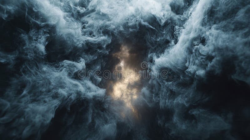 Dramatic Smoke Clouds with Soft Light Breaking through Darkness Stock ...