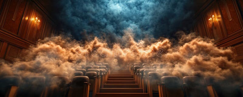 Dramatic Smoke Effect in Classic Auditorium, Stage Set for Presentation ...