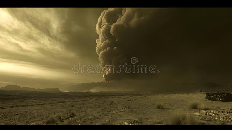 Dramatic Smoke Explosion in Desert Landscape Stock Illustration ...