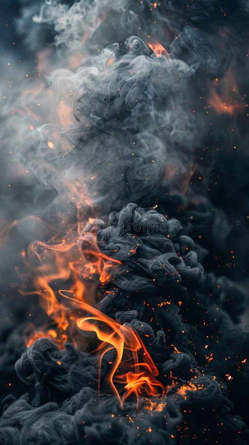 Dramatic Smoke and Fire on Black Background. Generative Ai Stock ...