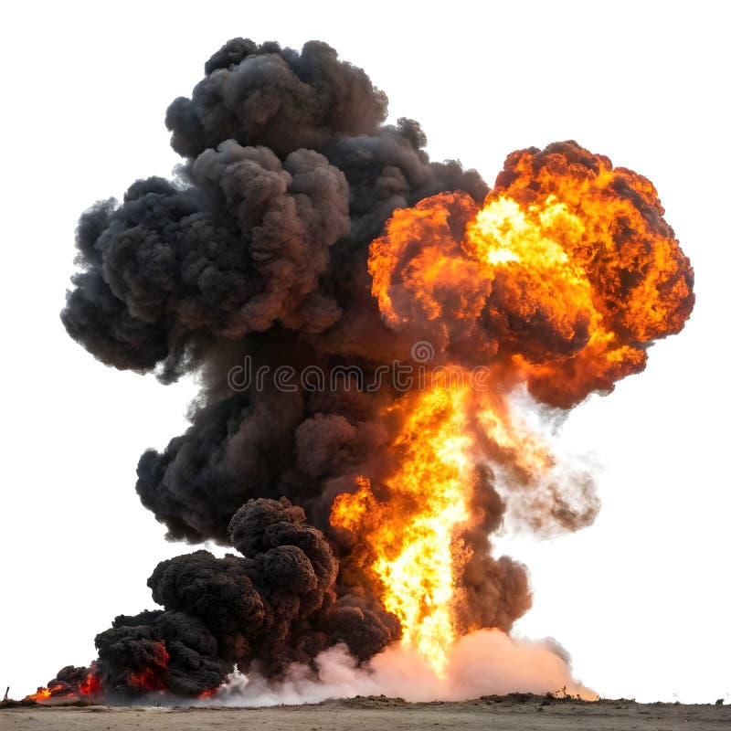 Horrible Smoke and Fire Explosion Isolated on White Background Stock ...