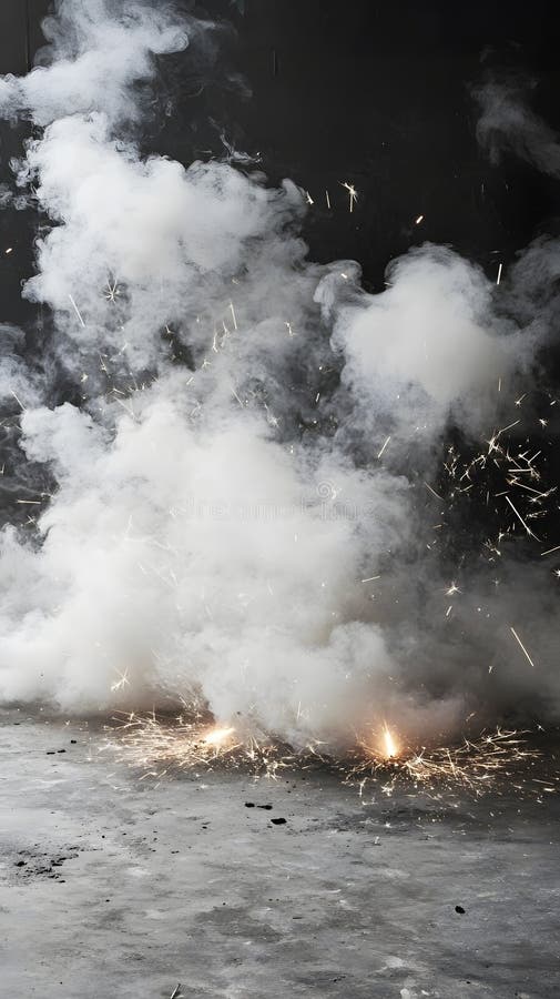 Dramatic Smoke and Sparks Exploding on Ground Stock Photo Stock ...