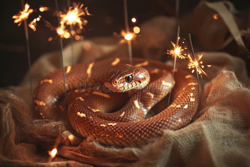 Dramatic Snake Slithering with Glowing Sparklers Illuminating Scene ...