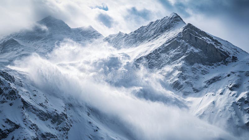 Dramatic Snow Avalanche on Majestic Winter Mountain Peaks AI Generated ...