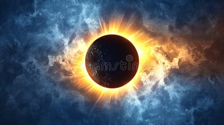 Dramatic Solar Eclipse with Bright Corona Effect in the Night Sky. Majestic Eclipse Phenomena ...