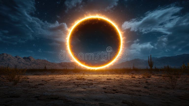 Dramatic Solar Eclipse in the Desert Landscape Stock Illustration ...