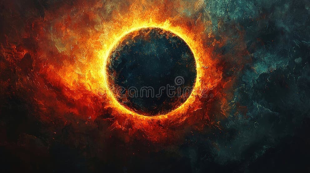 Dramatic Solar Eclipse with Fiery Flames Surrounding a Darkened ...