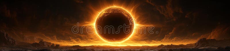 Dramatic Solar Eclipse with Fiery Sky and Black Sun Stock Illustration ...