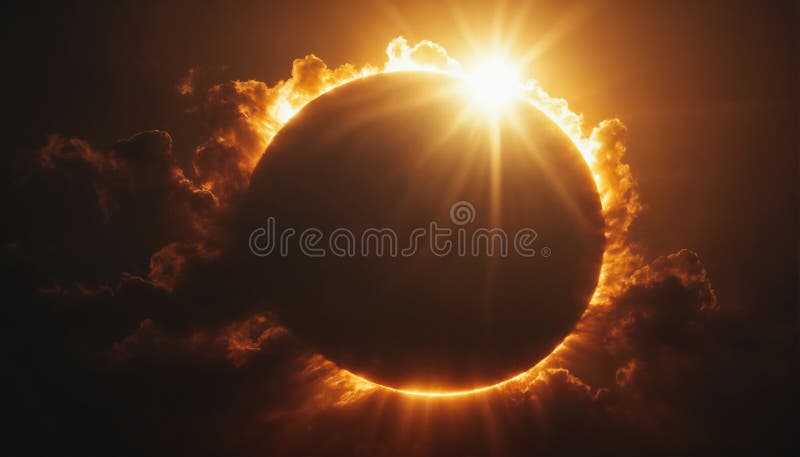 Dramatic Solar Eclipse with Glowing Corona Visible during a Clouded Sky ...