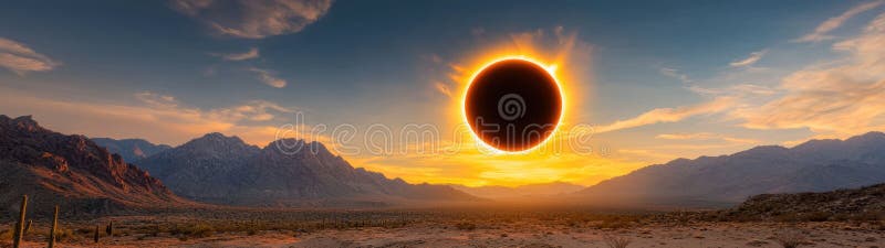 Dramatic Solar Eclipse Over Desert Landscape Stock Illustration ...