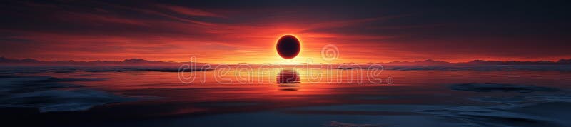 A Dramatic Solar Eclipse Reflected in a Serene Body of Water with Vivid ...