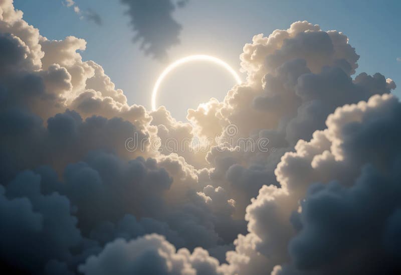 Dramatic Solar Eclipse Ring Behind Towering Storm Clouds with Ethereal ...