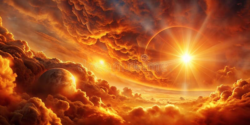 Dramatic Solar Flare Enveloping Clouds in Orange Light Generative by AI ...