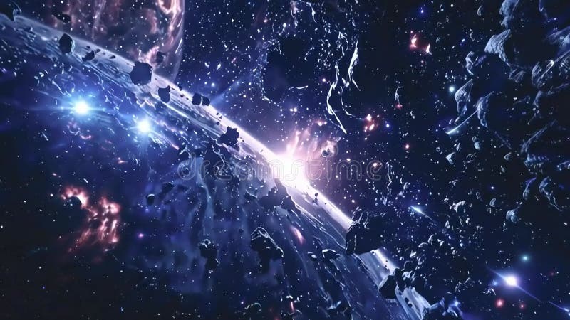 A Dramatic Space Scene with a Planet and Asteroid Field Stock Video ...