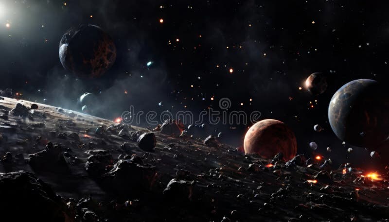 Dramatic Space Scene with Planets and Asteroids Stock Image - Image of ...