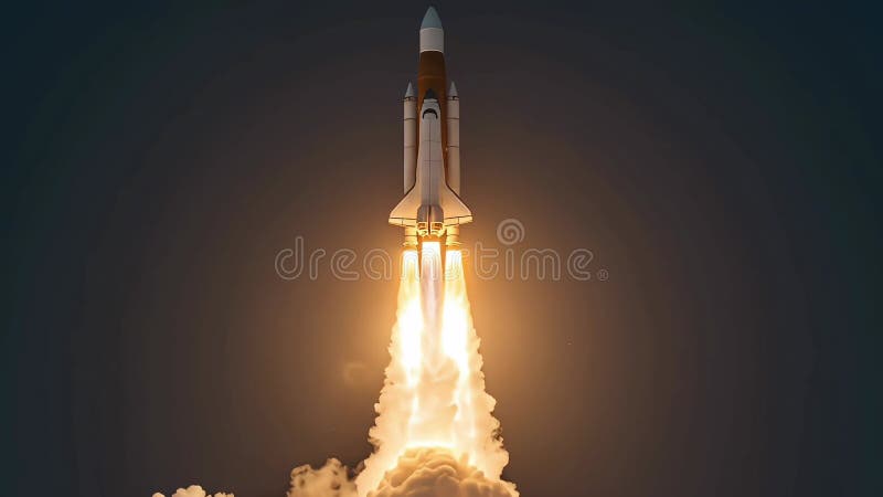 Space Shuttle Launch, Taking Off with Fiery Exhaust and Smoke, Against ...