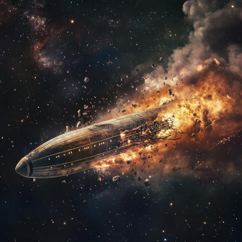 Dramatic Spacecraft Explosion Scene Amidst Vast Cosmic Backdrop Stock ...