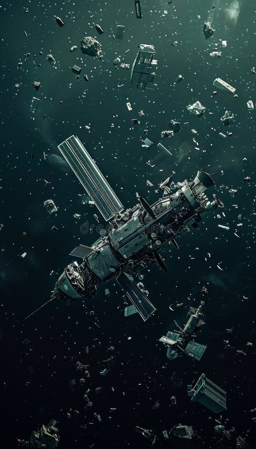 Dramatic Spacecraft in Space with Electronic Waste Illustrating the ...