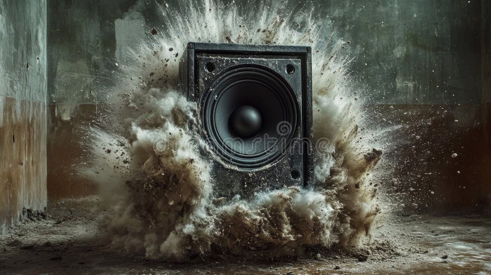 Dramatic Speaker Explosion in Dusty Room Stock Illustration ...