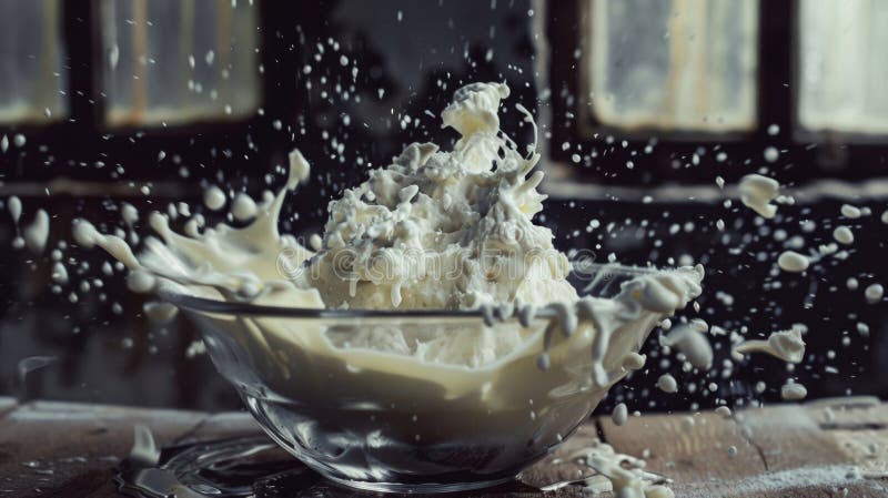 Dramatic Splash of Cream in a Glass Bowl Stock Photo - Image of recipes ...
