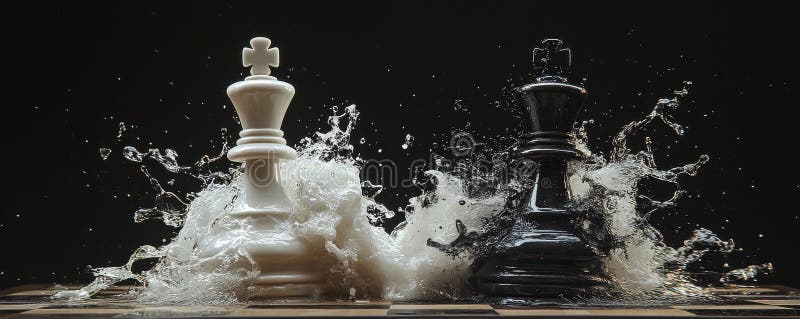 Dramatic Splash Effect Showcasing White and Black Chess Pieces in ...