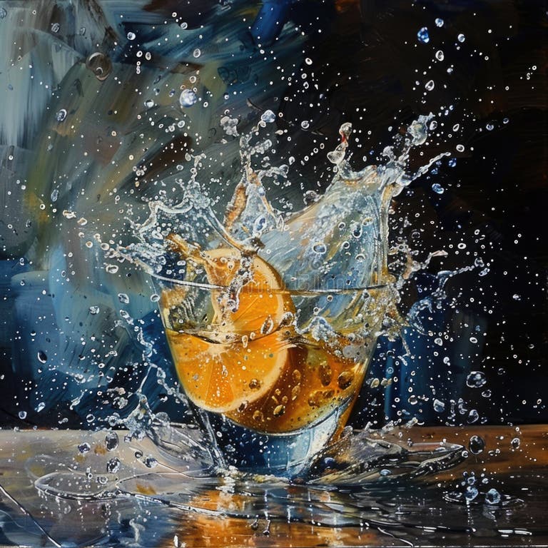 Dramatic Splash of Hydration: Ice Cubes and Citrus in Refreshing Water ...