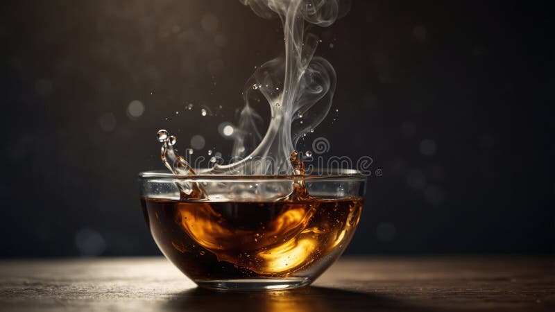 Dramatic Splash of Liquid in Glass Bowl with Smoke Effect. Stock ...
