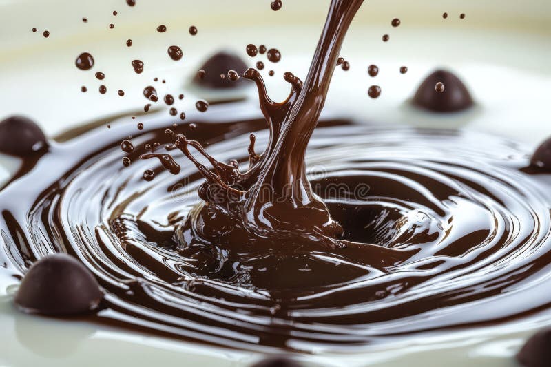 Dramatic Splash of Molten Chocolate Creating Ripples and Droplets in ...