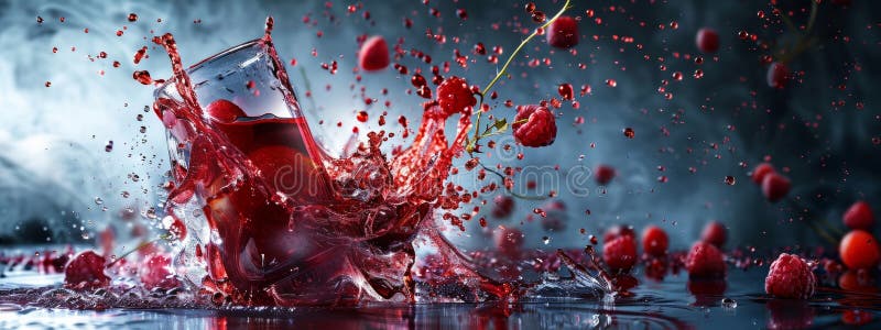 Dramatic Splash of Red Juice with Floating Raspberries Stock Image ...