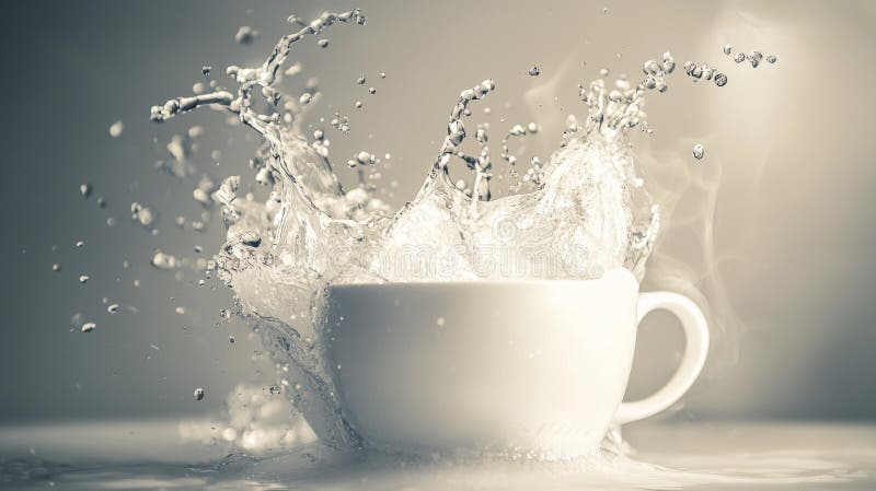 Dramatic Splash of Water in a White Cup on Monochrome Background Stock ...