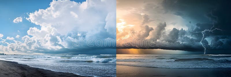 Dramatic Split Image of a Stormy Sky Over the Ocean Stock Photo - Image ...