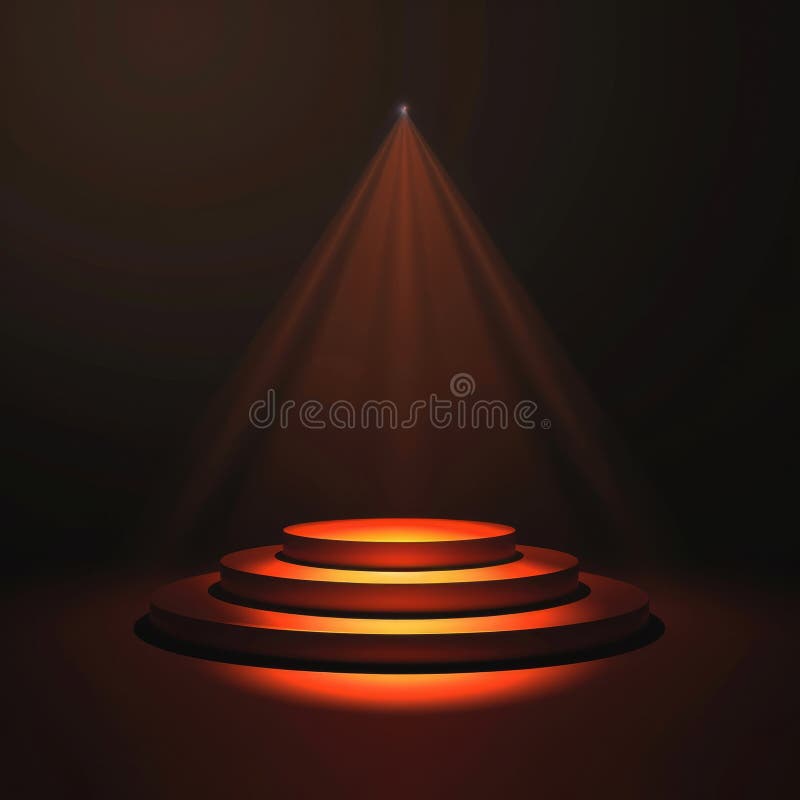 Dramatic Spotlight on Circular Stage with Red Lighting in Dark Theater ...