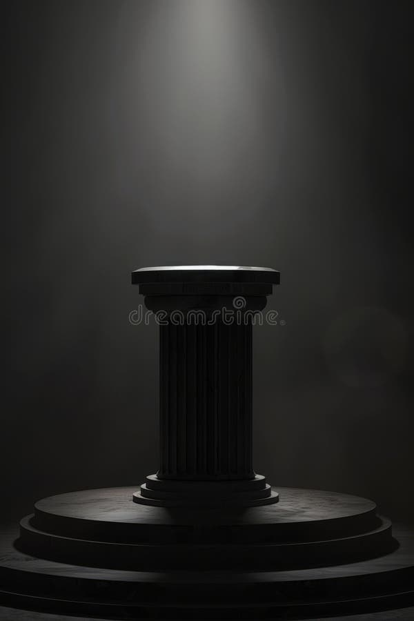 Dramatic Spotlight on Classical Stone Pedestal in Dark Room with ...
