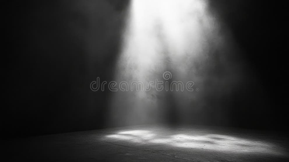 Dramatic Spotlight on Dark Stage with Dust Particles Stock Illustration ...
