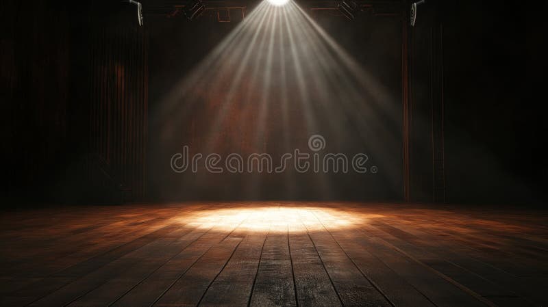 Dramatic Spotlight on Dark Stage with Wooden Floor for Performances ...