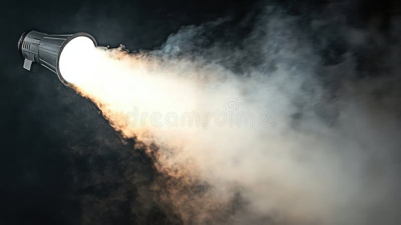 Dramatic Spotlight Effect with Smoke and Bright Light on Black ...