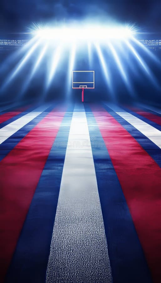 Dramatic Spotlight on Empty Indoor Court with Patriotic Red, White, and ...