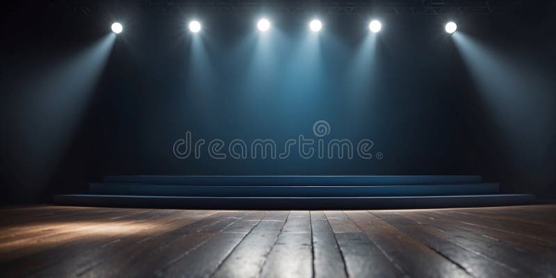 Dramatic Spotlight on Empty Stage with Blue Flooring. Stock Image ...
