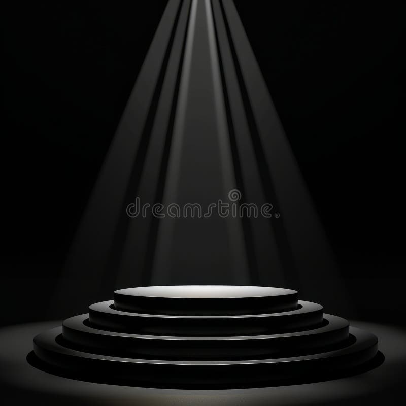 Dramatic Spotlight on Empty Stage with Circular Platforms in Dark ...