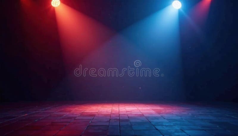 Dramatic Spotlight on Empty Stage, Shimmering Disco Ball Reflects Light ...