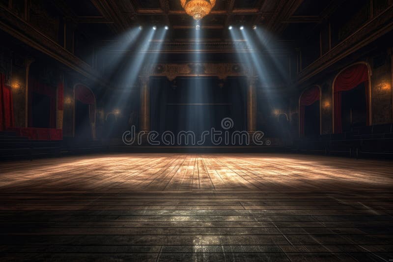 Dramatic Spotlight on an Empty Theater Stage Floor Stock Illustration ...