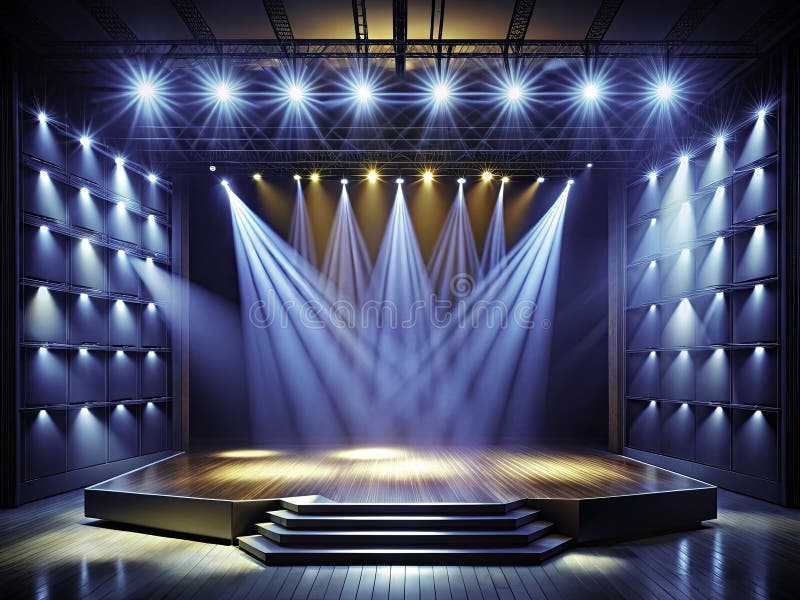 Dramatic Spotlight Illuminates Architectural Details on an Empty ...