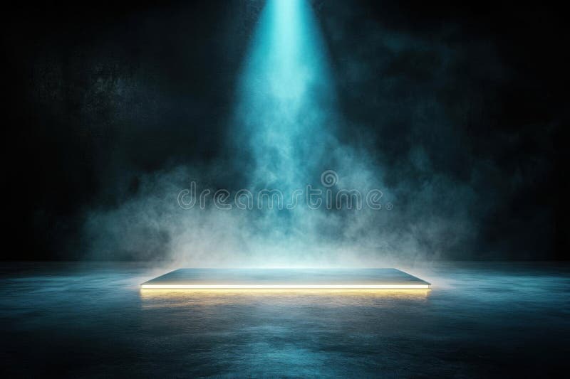 A Dramatic Spotlight Illuminates a Sleek Platform in a Misty ... A Dramatic Spotlight Illuminates a Sleek Platform in a Misty ...