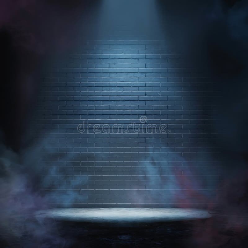Dramatic Spotlight on Brick Wall Background with Smoke and Stage Floor ...