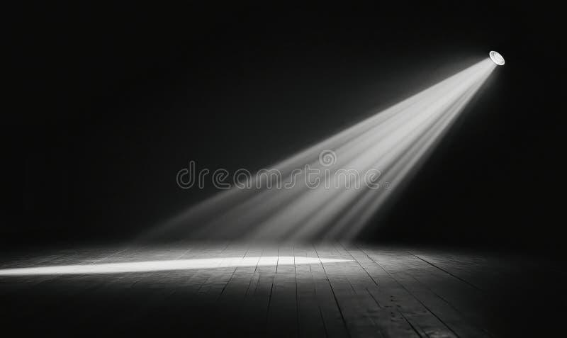 Dramatic Spotlight Illuminating Wooden Floor Dark Room Shadows Stock ...