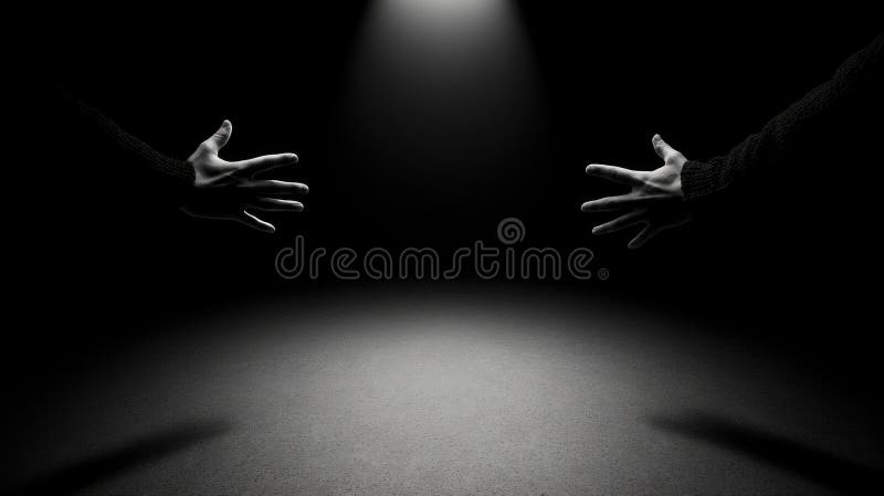Dramatic Spotlight on Outstretched Hands in Dark Ambiance Stock Photo ...