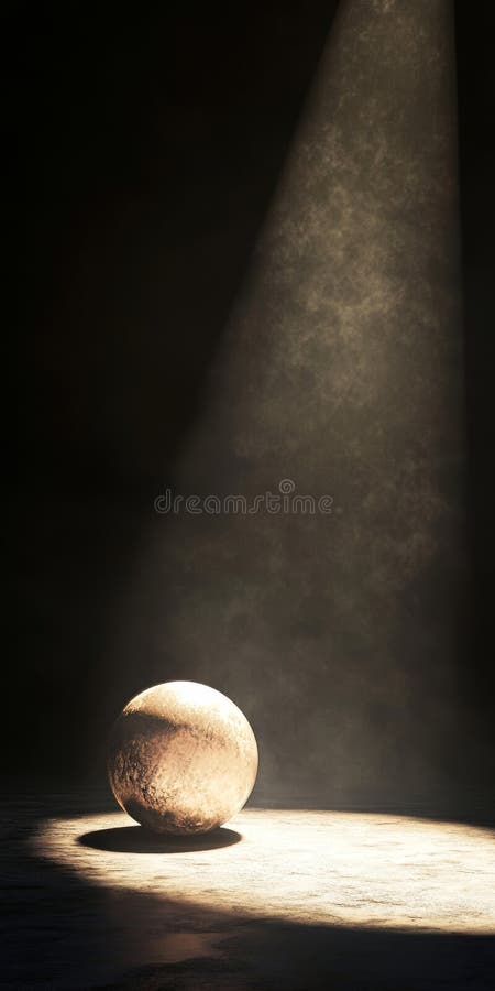 Dramatic Spotlight on a Textured Stone Sphere in a Dark Room with ...