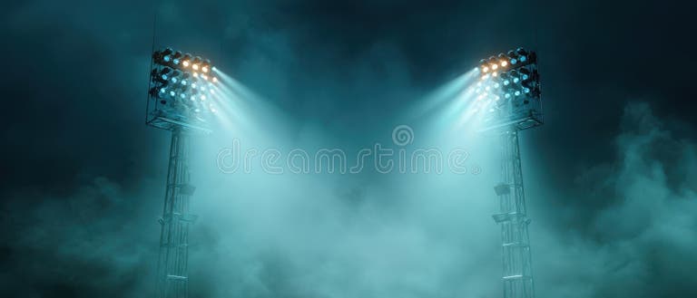 The Dramatic Stadium Lights Shining through Fog at Night AI Generated ...