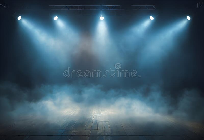 Dramatic Stage with Blue Fog and Spotlights, Perfect for Performance ...